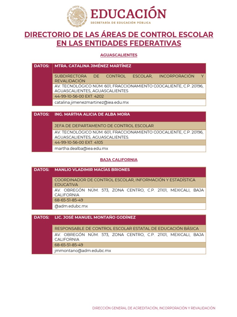 Directorio de Control Escolar en México | PDF
