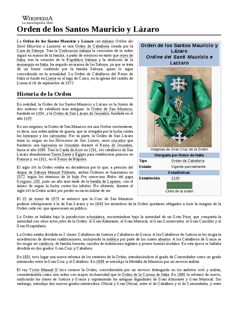 Orden de Los Santos Mauricio y Lázaro | PDF