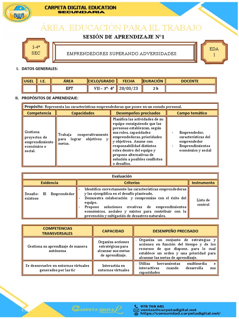 3-4° SESIÓN N°1 - EXP1 - EPT | PDF | Iniciativa empresarial | Aprendizaje