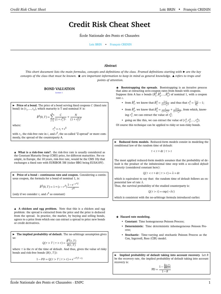 Credit Risk Concepts and Formulas | PDF | Bonds (Finance) | Credit ...