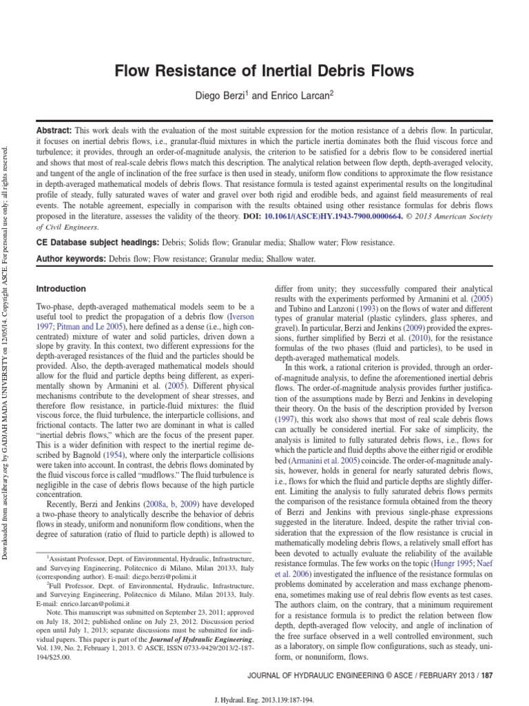 Flow Resistance of Inertial Debris Flows | PDF