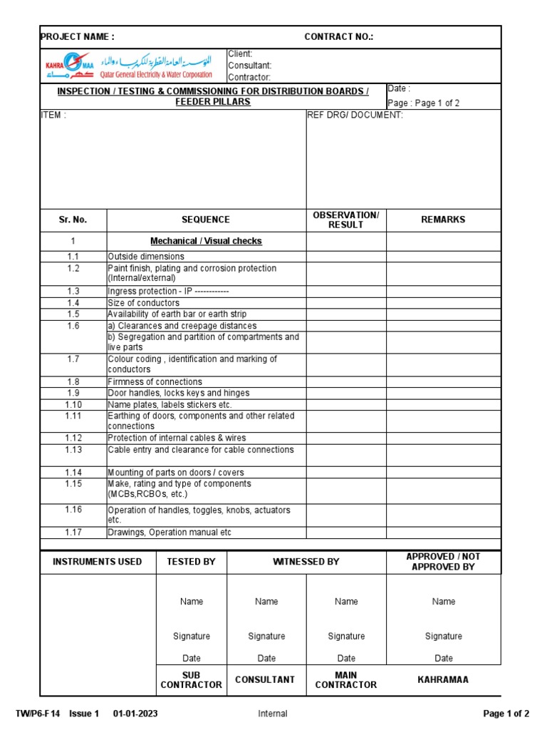 Distribution Board Inspection Checklist | PDF | Building Engineering ...