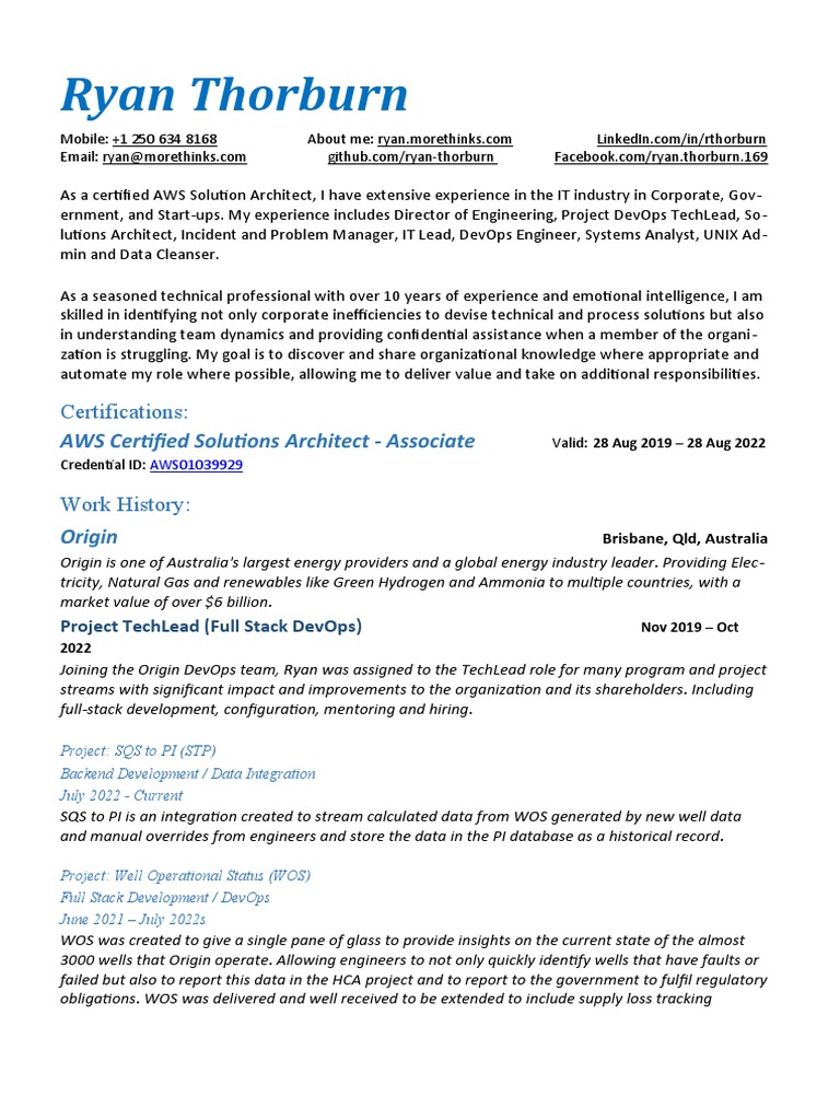 Ryan Thorburn - Resume | PDF | Cloud Computing | Amazon Web Services