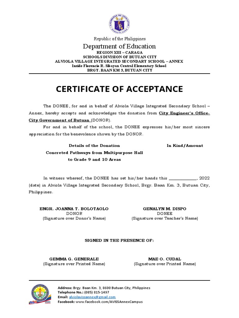 Certificate of Acceptance - Ceo | PDF