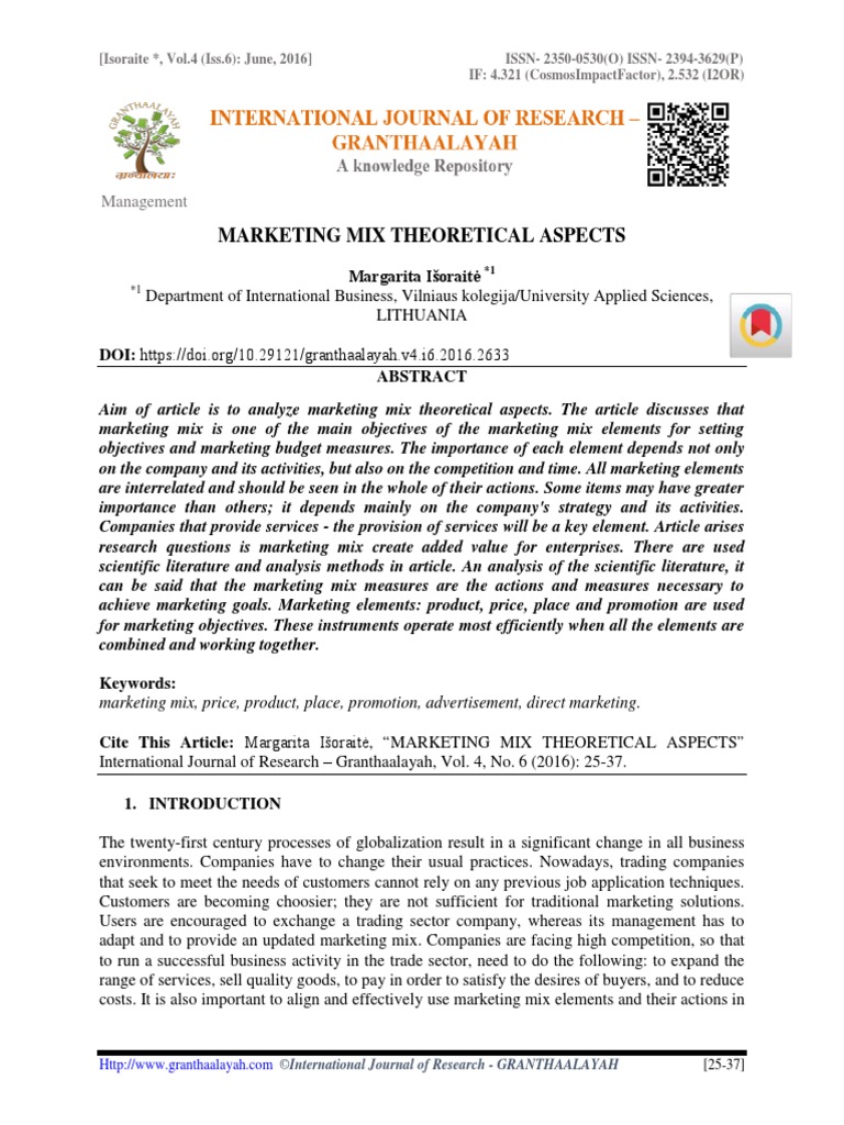 Marketing MIX Theoretical Aspects | PDF