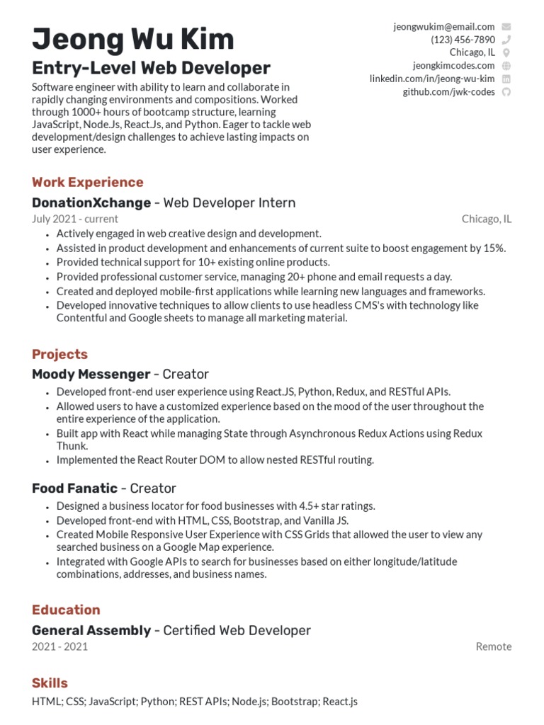 Entry Level Web Developer Resume Example | PDF | World Wide Web ...