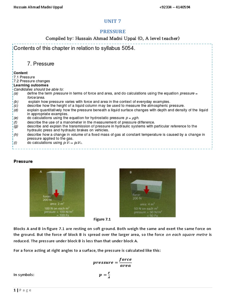 Topic 7. Pressure | PDF | Pressure | Pascal (Unit)