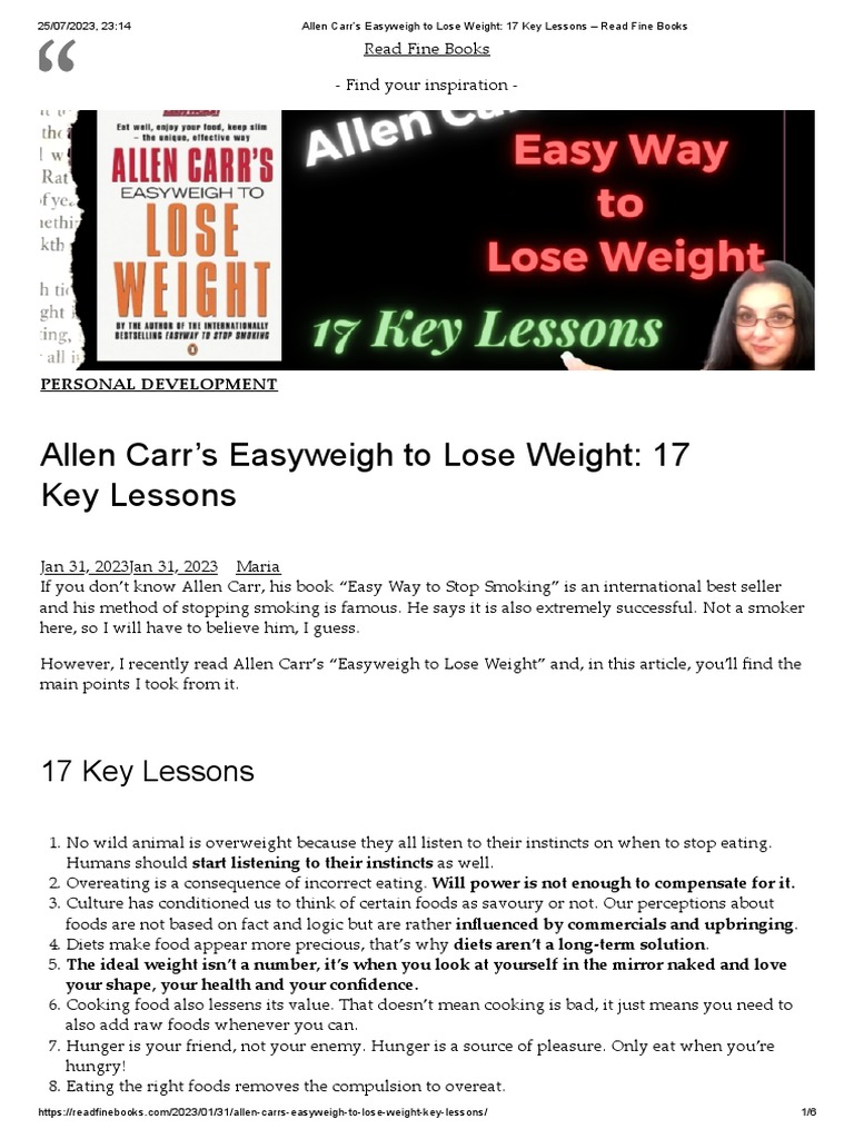 Allen Carr's Easyweigh To Lose Weight - 17 Key Lessons - Read Fine ...