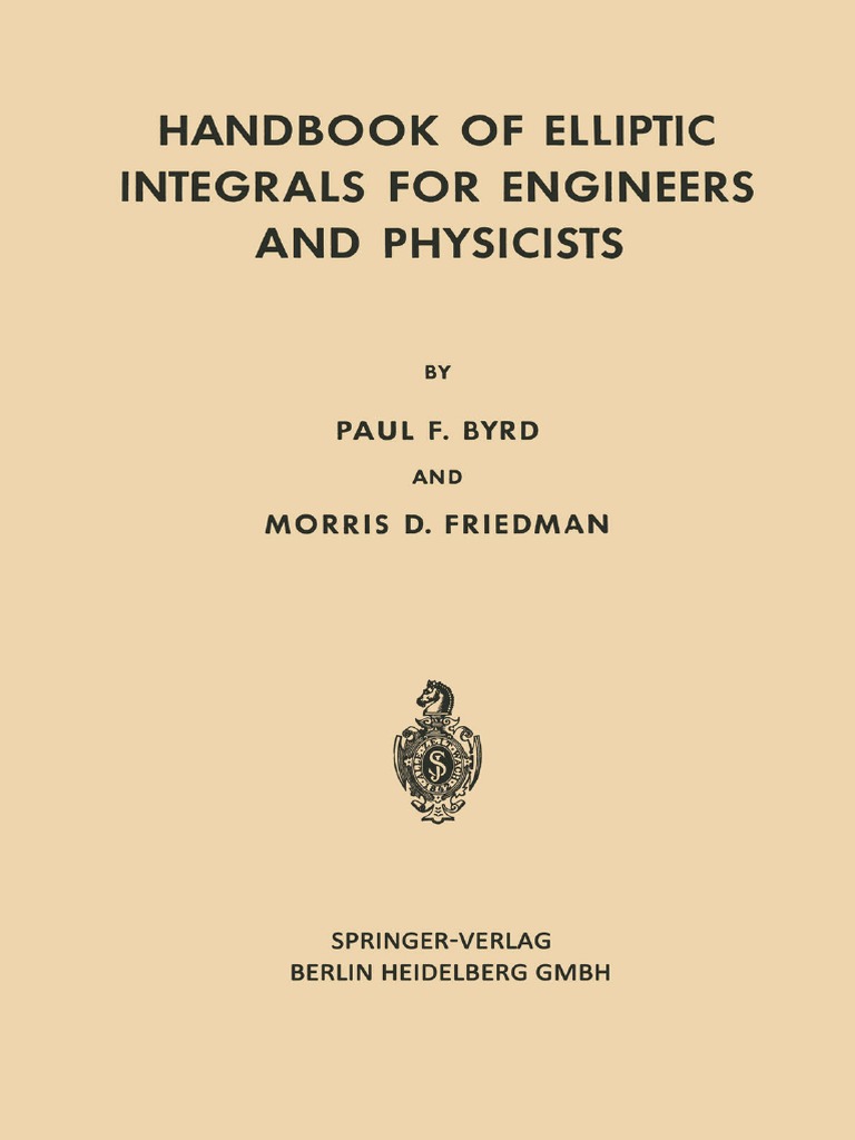 Handbook Of Elliptic Integrals For Engineers And Physicists By Pdf Integral Function