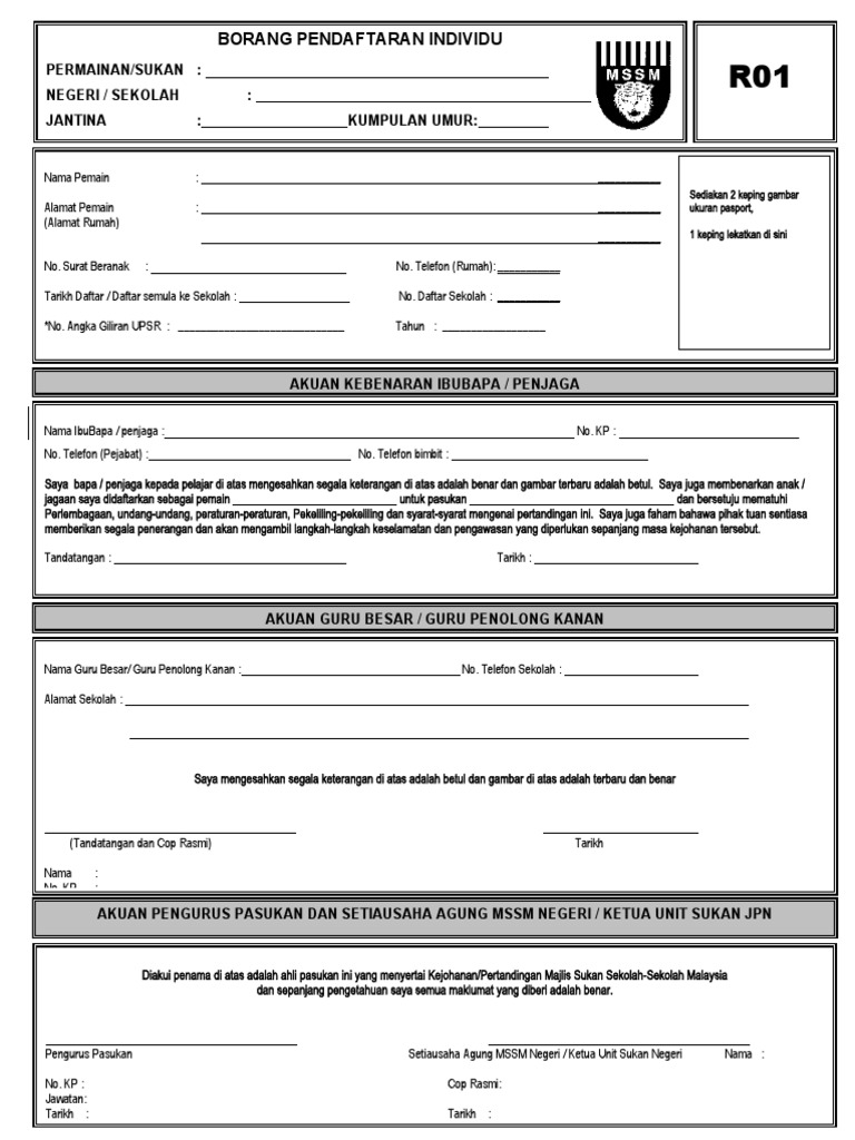 Borang Pendaftaran R01 2023 | PDF