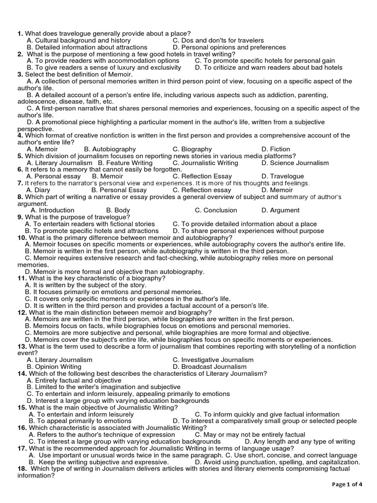 CNF 4TH QUARTER Reviewer | PDF | Creative Nonfiction | Non Fiction