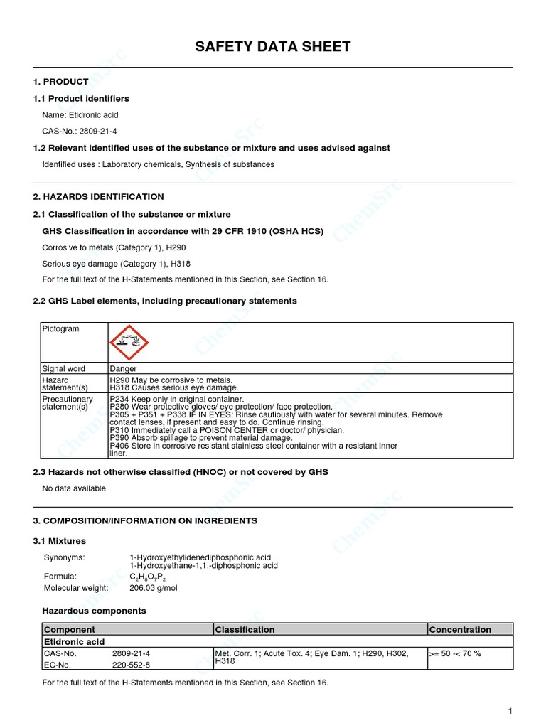 MSDS-Etidronic Acid | PDF | Working Conditions | Chemical Substances