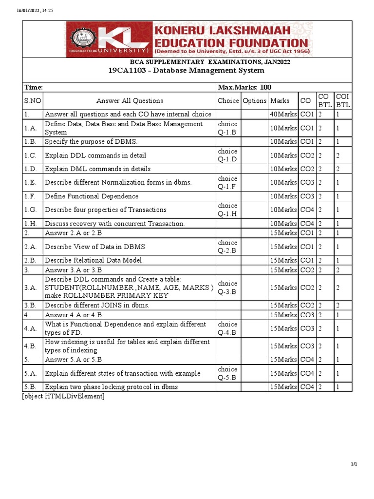 BCA DBMS Exam Guide | PDF | Databases | Database Transaction