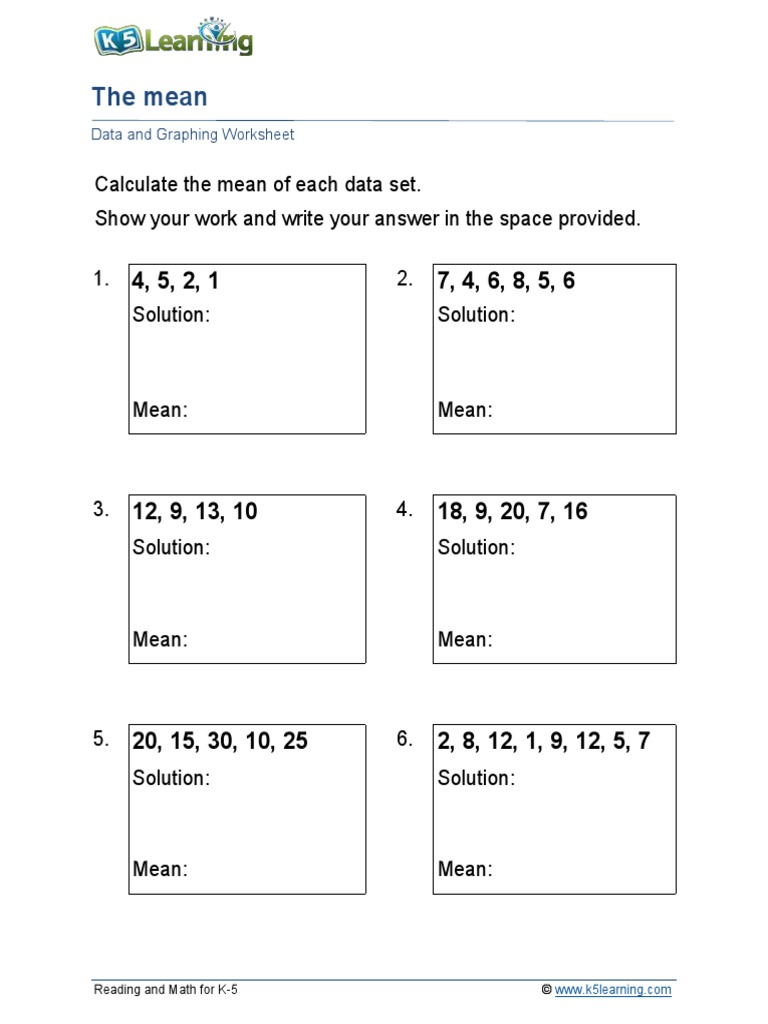 Grade 5 Mean Calculation Worksheets | PDF