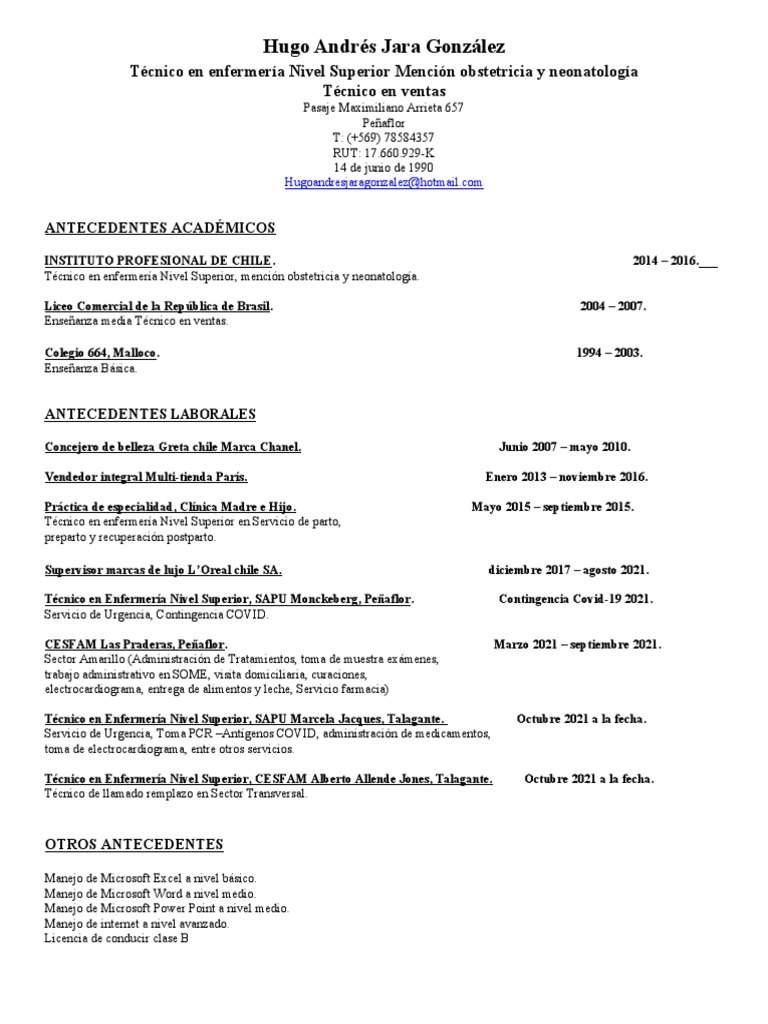CV Hugo Jara Gonzalez | Descargar gratis PDF | Medicina | Ciencias de la Salud