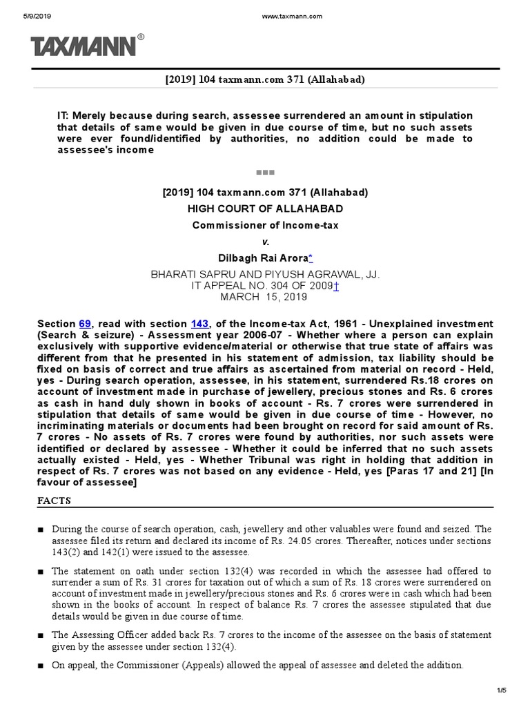 CIT vs. Dilibagh Rai Arora | PDF | Taxes | Judgment (Law)