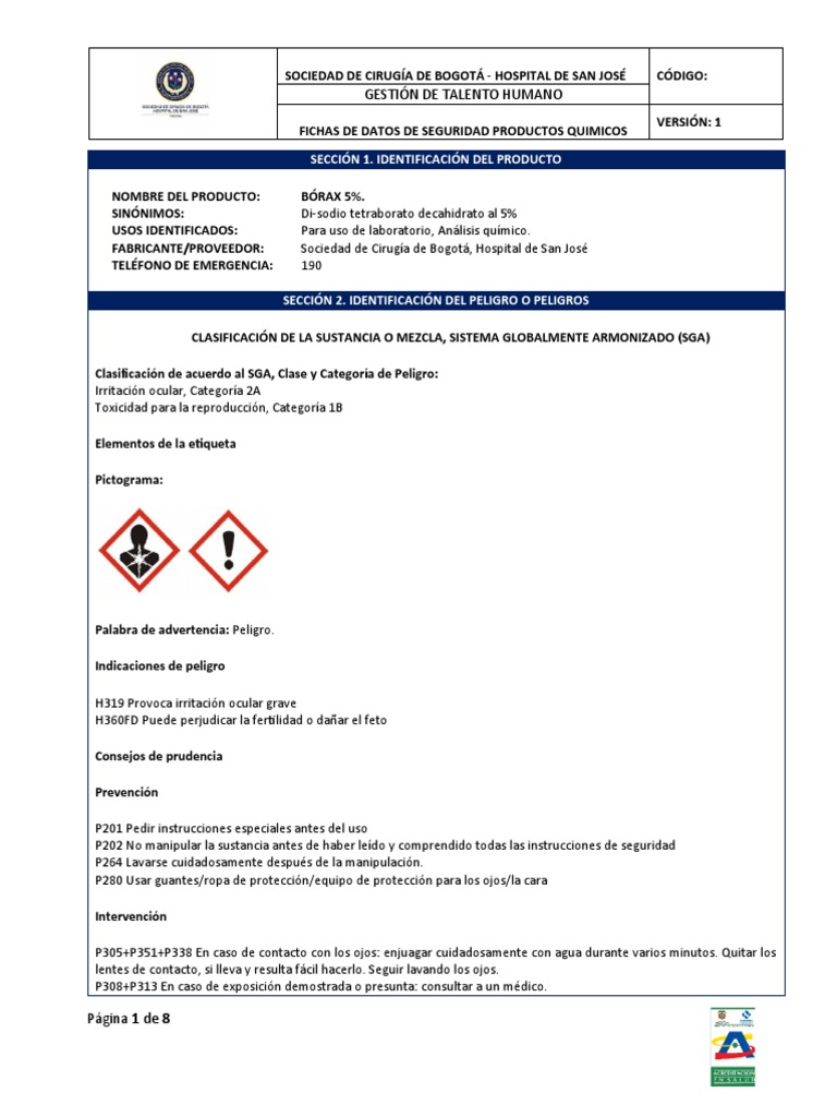 Borax 5% - FDS | PDF | Residuos | Agua
