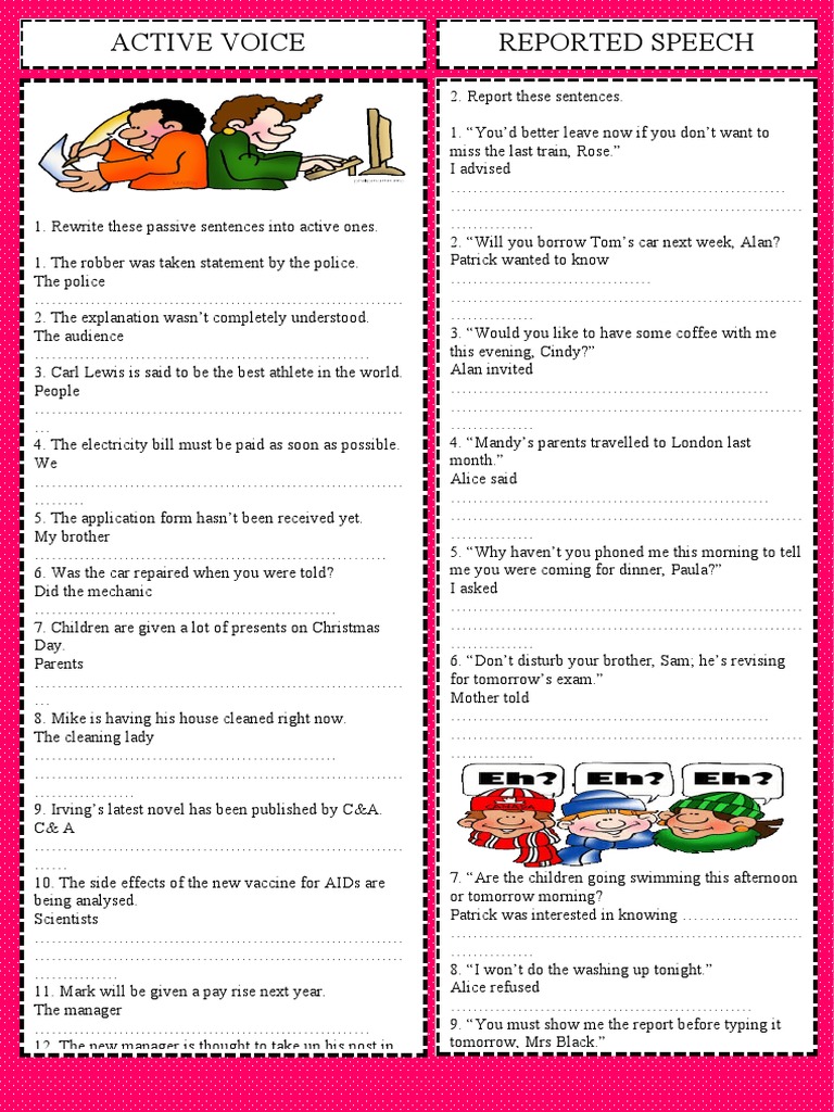 Practice 4 Active Voice Reported Speech - 62916 | PDF