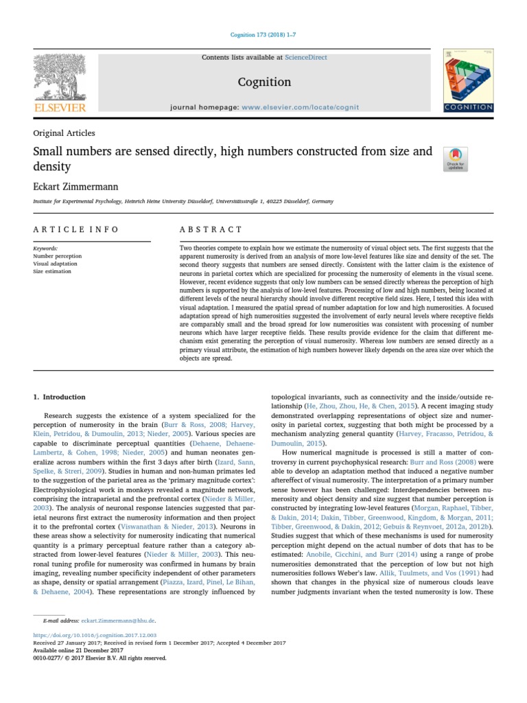 Zimmermann - Small Numbers Are Sensed Directly, High Numbers ...