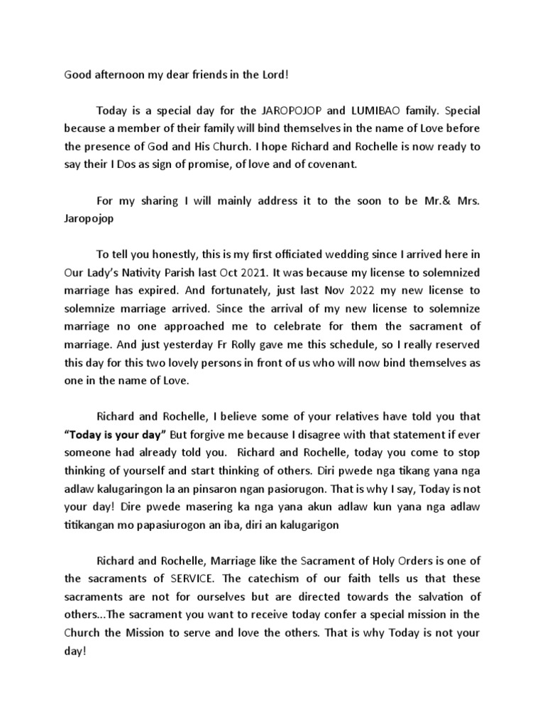 Wedding Homily | PDF | Religion & Spirituality