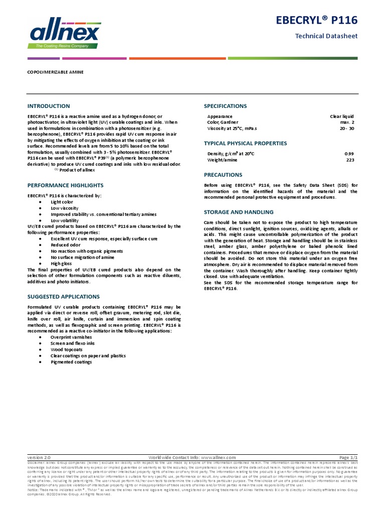 Ebecryl-P116 en A4 | PDF | Ultraviolet | Trademark