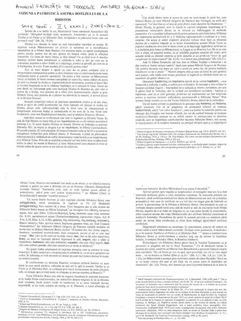 Constantin Voicu - Viziunea Patristica Asupra Botezului de La Hristos | PDF