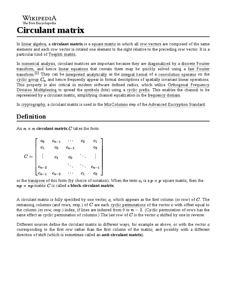 Circulant Matrix | PDF | Science & Mathematics