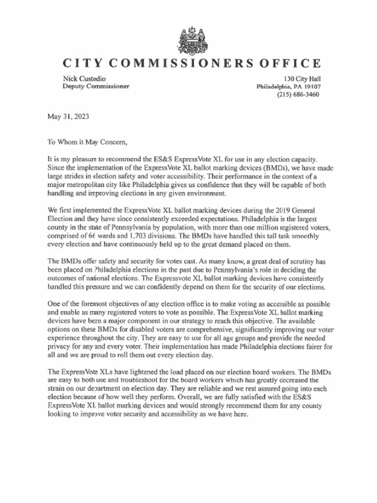 ESS Recommendation Letter - Philadelphia, PA | PDF