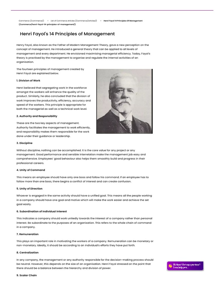 Henri Fayol's 14 Principles of Management Meaning, Definition and | PDF ...