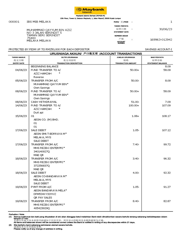 Maybank Statement June 2023 | PDF