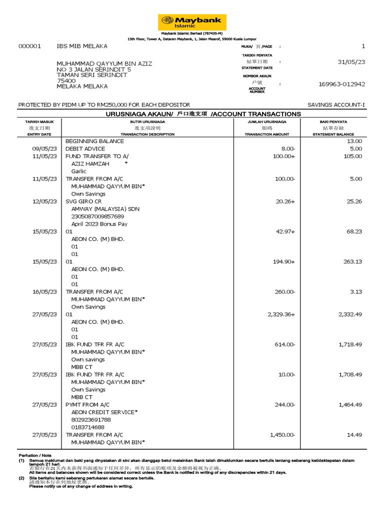 Maybank Statement May 2023 | PDF