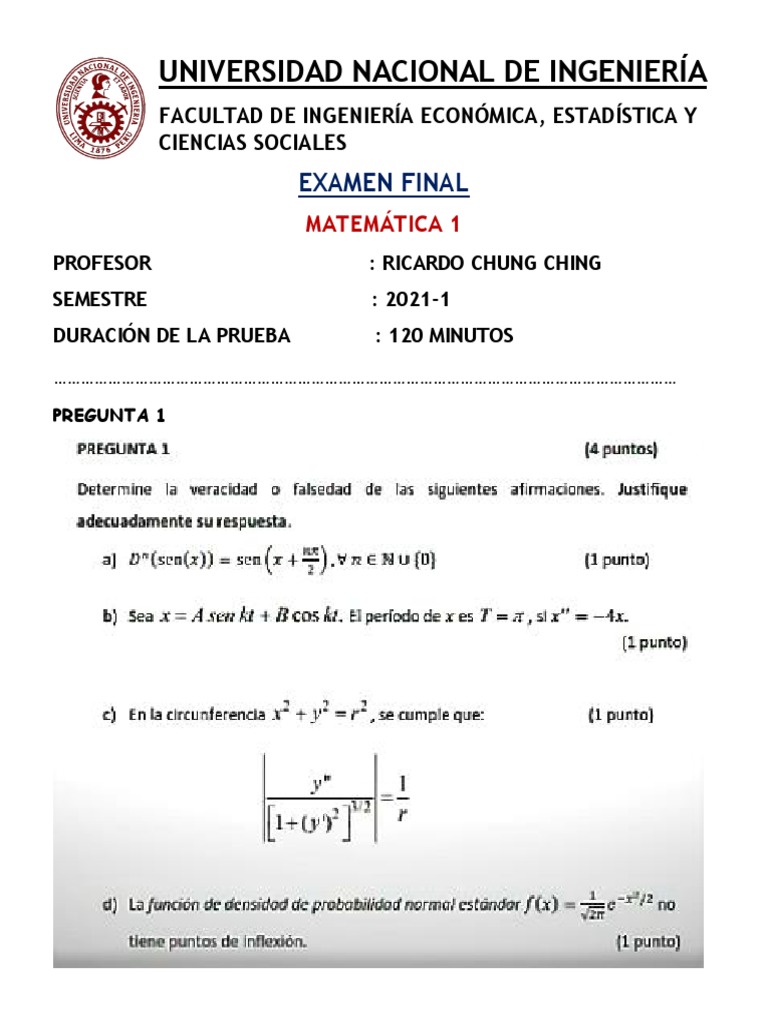 Examen Final Calculo Chung Ching | PDF