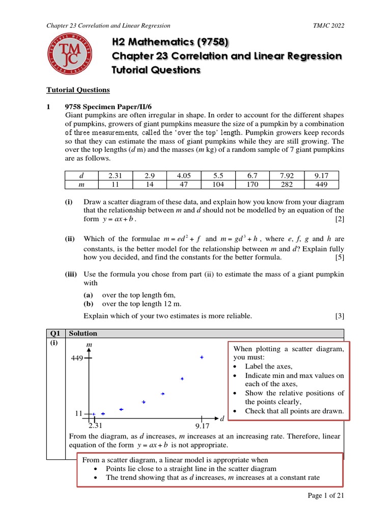Chapter 23 Correlation and Linear Regression Tutorial Solutions With Comments | PDF