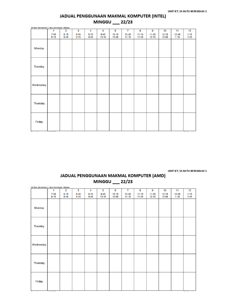 Jadual Penggunaan Makmal Komputer | PDF