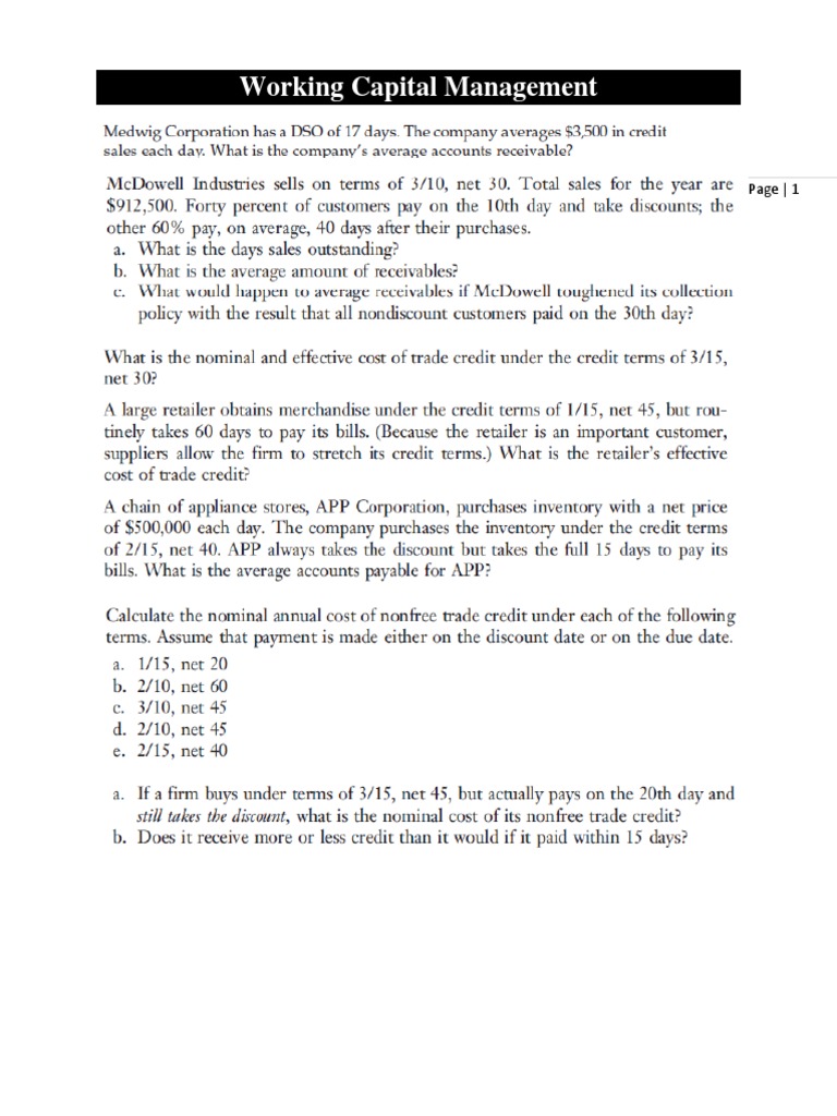 Working Capital Management Practice Questions | PDF