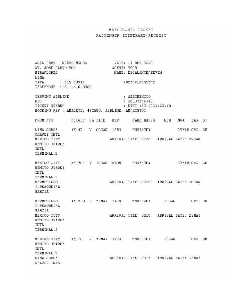 Electronic Ticket Passenger Itinerary/Receipt | PDF