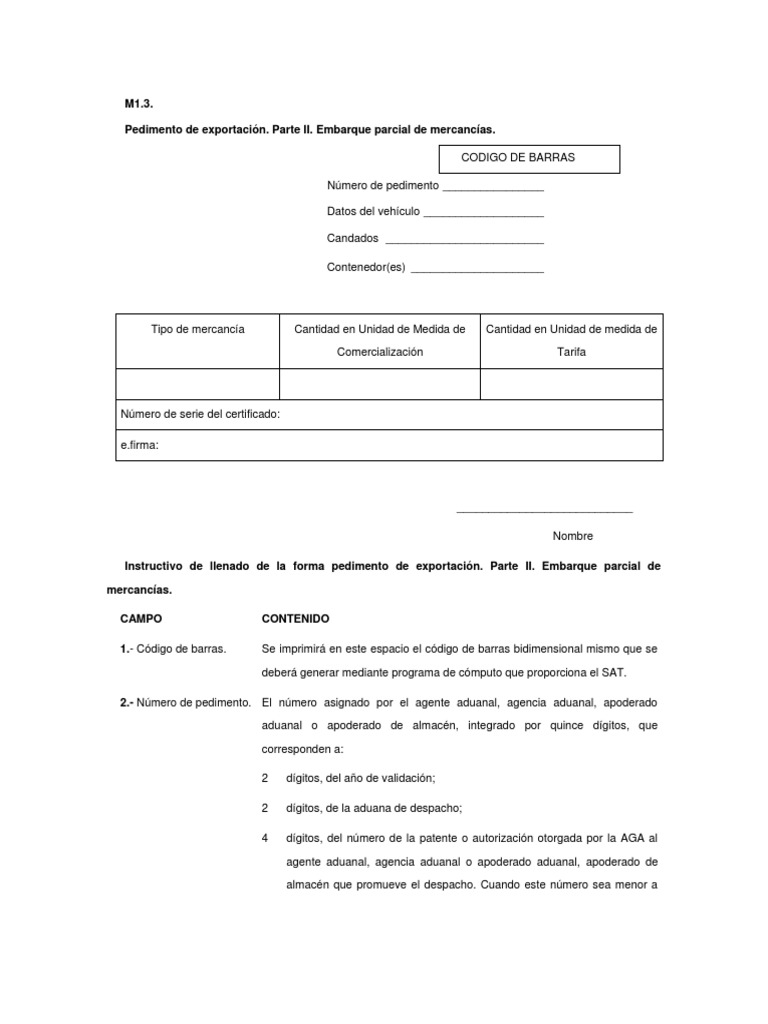 Instructivo Pedimento Exportación Parcial | PDF | aduana