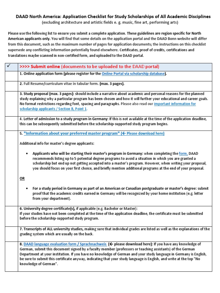 ApplChecklist-Study-Scholarship Daad Check List For NORTH AMERICA AND ...