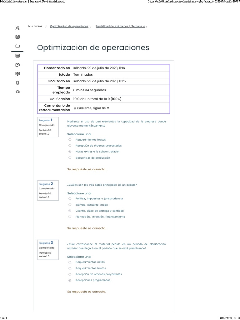 Optimización de Operaciones Modalidad de Exámenes Semana 4 Revisión Del Intento | PDF