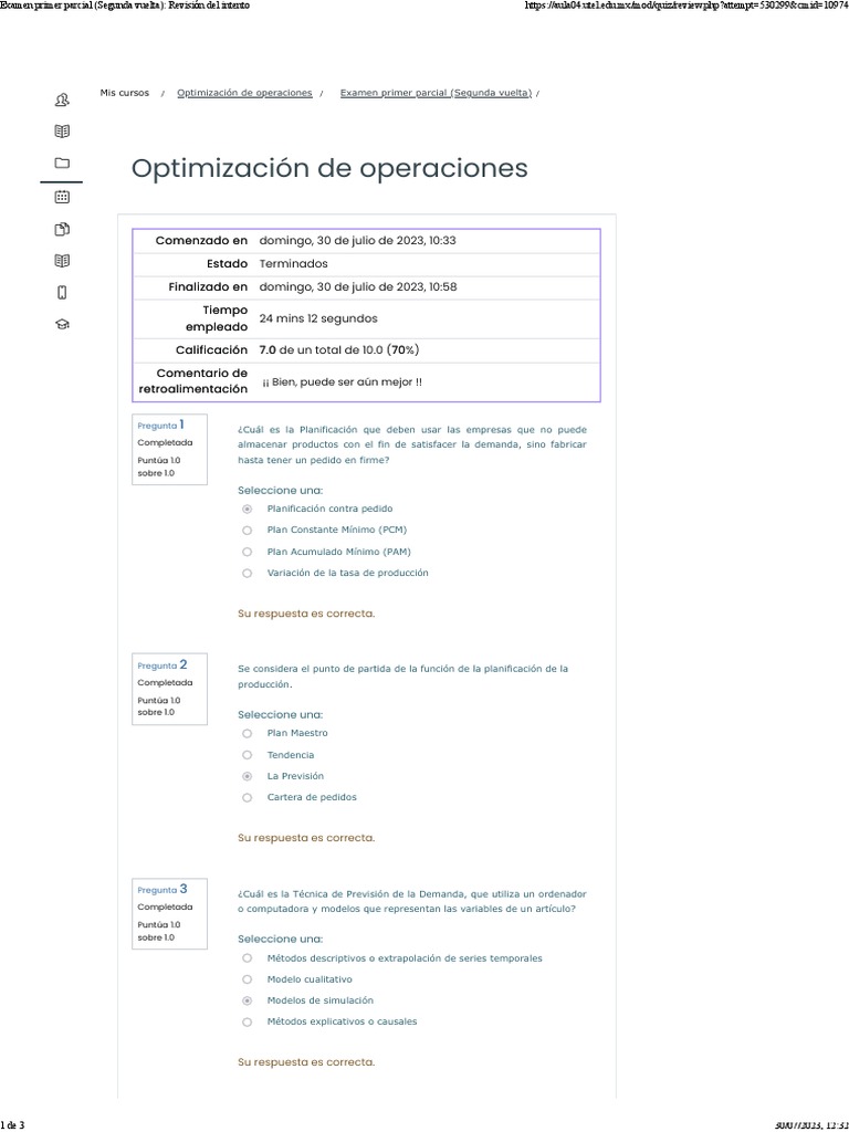 Examen Primer Parcial (Segunda Vuelta) Revisión Del Intento | PDF | Inventario | Planificación