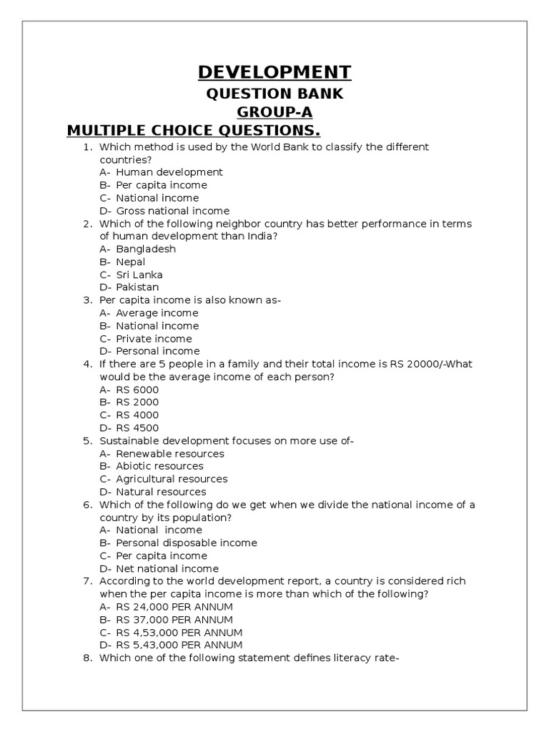 Eco Ch 1 Question Class 10 Pdf Self Improvement