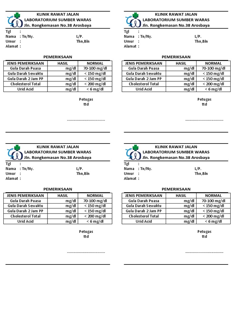 Jenis Pemeriksaan Hasil Normal Jenis Pemeriksaan Hasil Normal | PDF