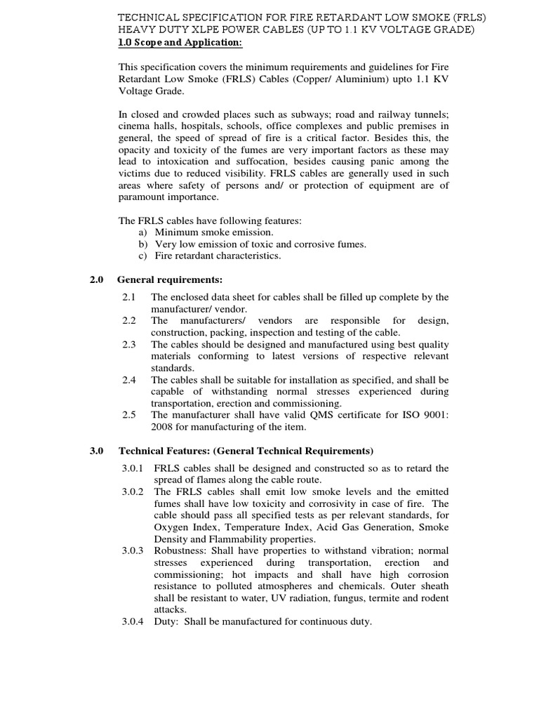 Specification FRLS Cables | PDF | Building Engineering | Physical Sciences