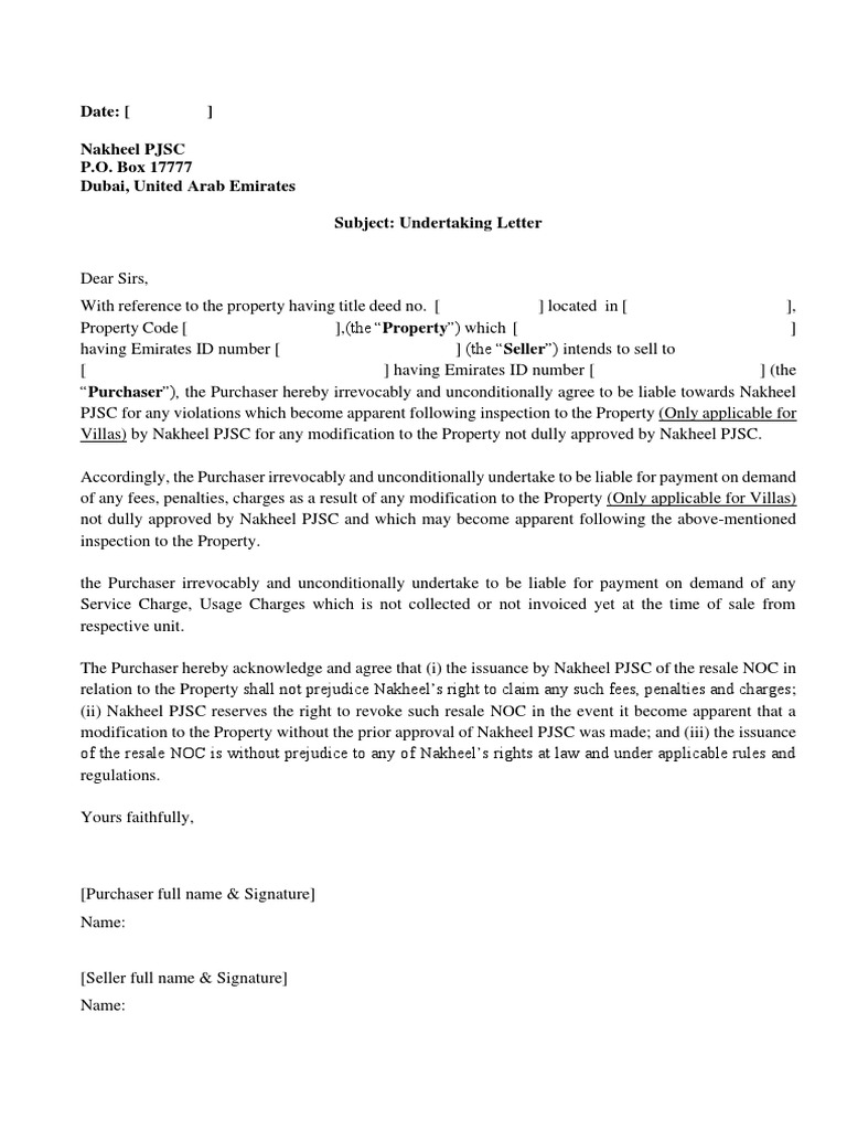 Undertaking Letter_Property Inspection | PDF