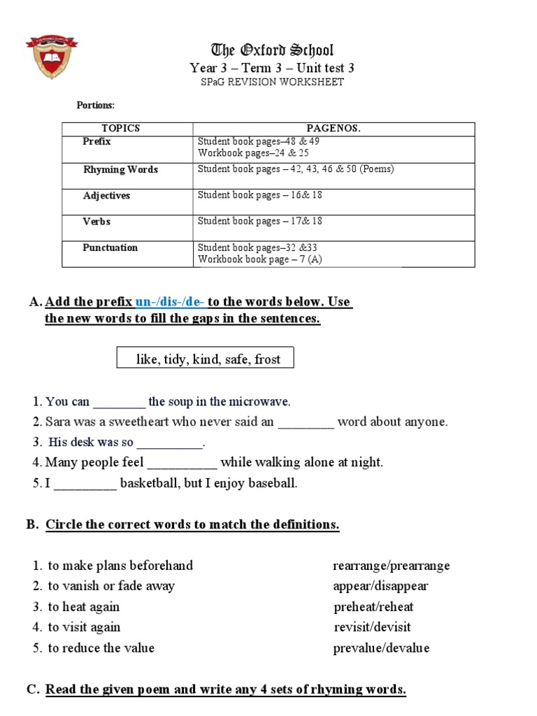 YR 3 - SPaG REVISION SHEET UT3 | PDF | Human Communication | Grammar