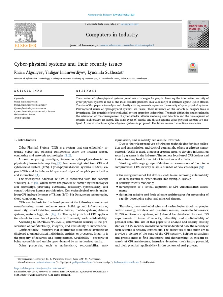 Cyber-Physical Systems Security Analysis | PDF | Computer Security | Security