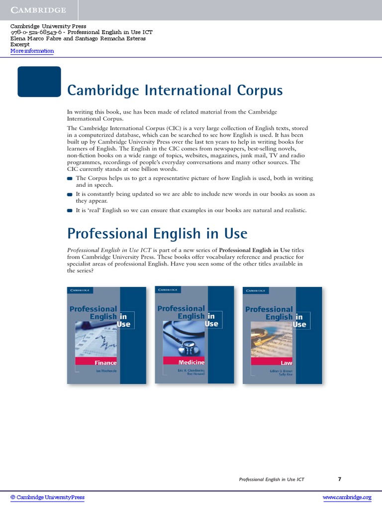 Professional English in Use Cambridge in | PDF | Educational Technology ...