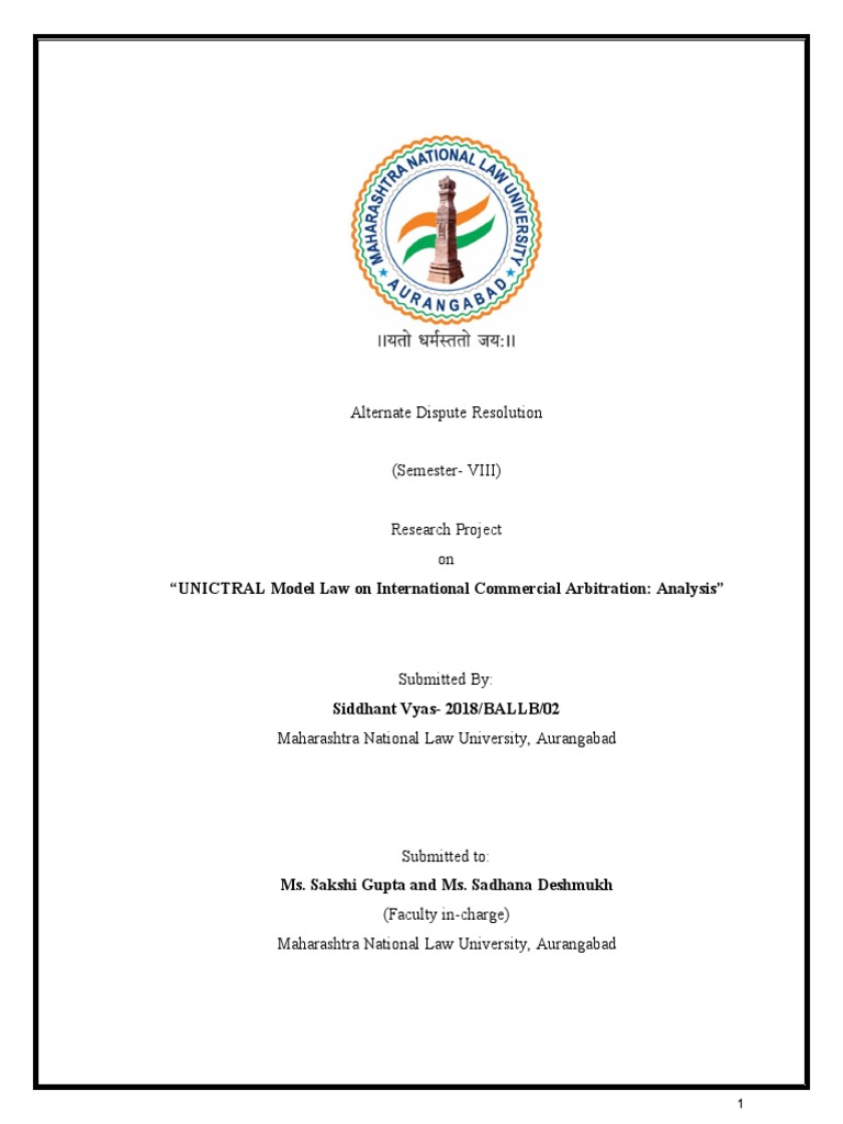 2018BALLB02 SIddhant Vyas ADR Project | PDF | Arbitration | Arbitral Tribunal