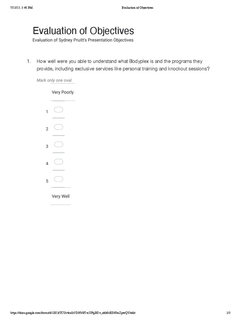 Evaluation of Objectives - Google Forms | PDF