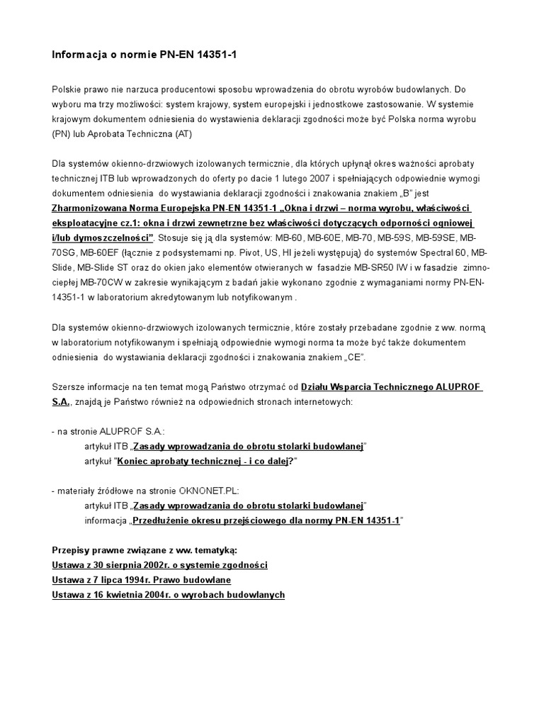 Informacja o Normie Pn-En 14351-1 | PDF